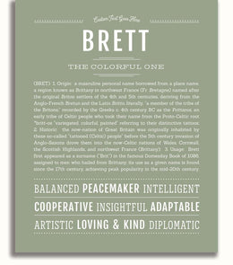 Brett Personalized Name Meaning Art Prints – Name Stories