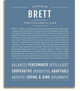 Brett Personalized Name Meaning Art Prints – Name Stories
