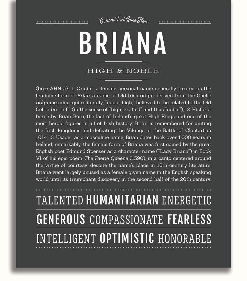 Briana Personalized Name Meaning Art Prints – Name Stories