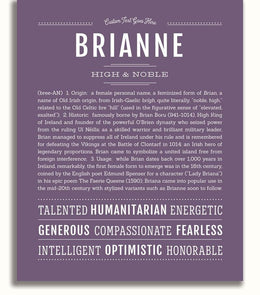 Brianne Personalized Name Meaning Art Prints – Name Stories