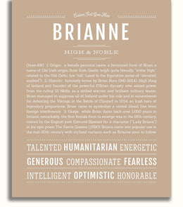 Brianne Personalized Name Meaning Art Prints – Name Stories