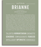 Brianne Personalized Name Meaning Art Prints – Name Stories