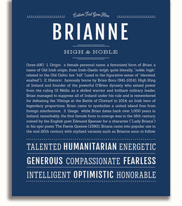 Brianne Personalized Name Meaning Art Prints – Name Stories