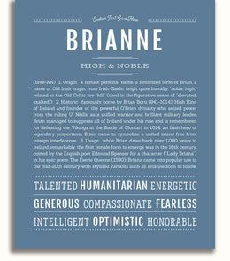 Brianne Personalized Name Meaning Art Prints – Name Stories