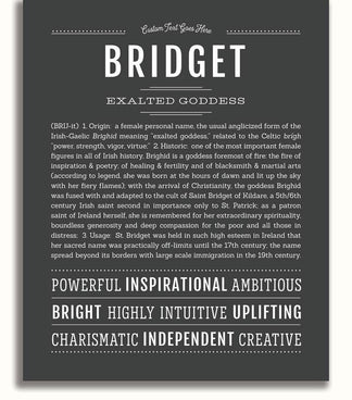 Bridget Personalized Name Meaning Art Prints – Name Stories