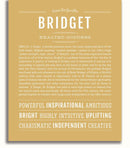 Bridget Personalized Name Meaning Art Prints – Name Stories