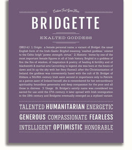 Bridgette Personalized Name Meaning Art Prints – Name Stories