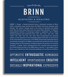 Brinn Personalized Name Meaning Art Prints – Name Stories