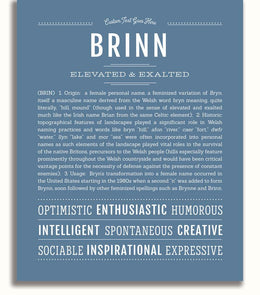 Brinn Personalized Name Meaning Art Prints – Name Stories