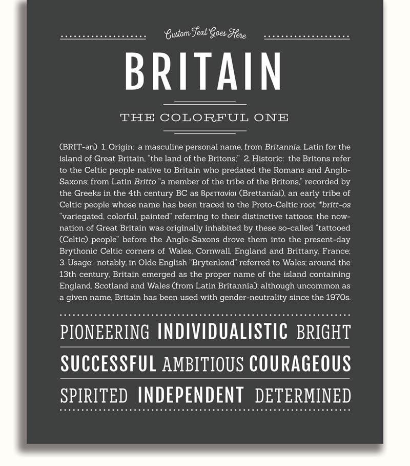 Britain Personalized Name Meaning Art Prints – Name Stories