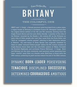Britany Personalized Name Meaning Art Prints – Name Stories