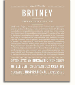 Britney Personalized Name Meaning Art Prints – Name Stories