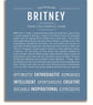 Britney Personalized Name Meaning Art Prints – Name Stories
