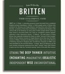 Britten Personalized Name Meaning Art Prints – Name Stories