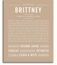 Brittney Personalized Name Meaning Art Prints – Name Stories
