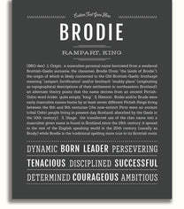 Brodie Personalized Name Meaning Art Prints – Name Stories