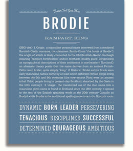 Brodie Personalized Name Meaning Art Prints – Name Stories
