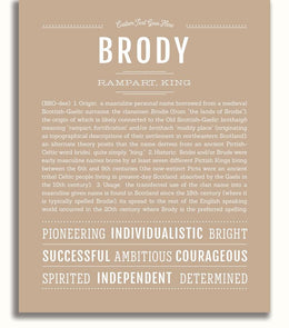 Brody Personalized Name Meaning Art Prints – Name Stories