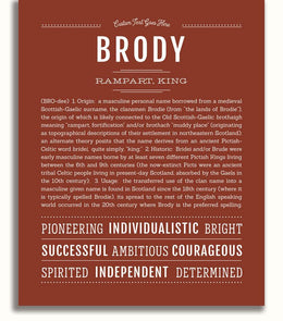 Brody Personalized Name Meaning Art Prints – Name Stories