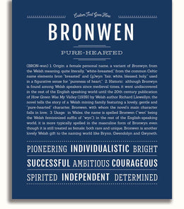 Bronwen Personalized Name Meaning Art Prints – Name Stories