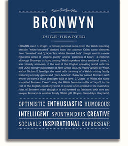 Bronwyn Personalized Name Meaning Art Prints – Name Stories
