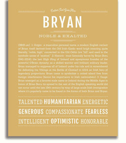 Bryan Personalized Name Meaning Art Prints – Name Stories