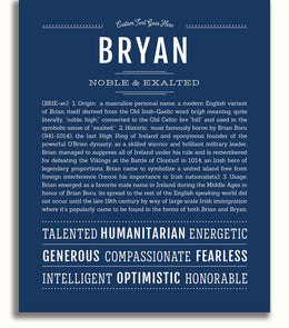Bryan Personalized Name Meaning Art Prints – Name Stories