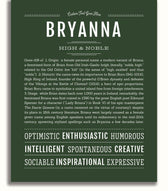 Bryanna Personalized Name Meaning Art Prints – Name Stories