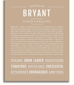 Bryant Personalized Name Meaning Art Prints – Name Stories