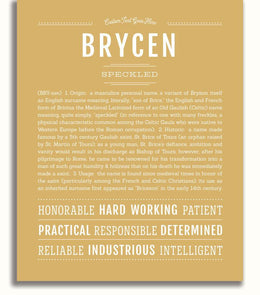 Brycen Personalized Name Meaning Art Prints – Name Stories