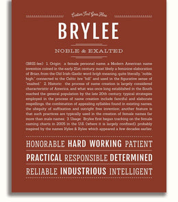 Brylee Personalized Name Meaning Art Prints – Name Stories