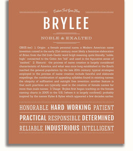Brylee Personalized Name Meaning Art Prints – Name Stories