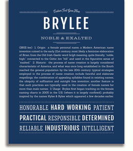 Brylee Personalized Name Meaning Art Prints – Name Stories
