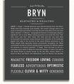 Bryn Personalized Name Meaning Art Prints – Name Stories