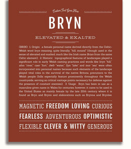 Bryn Personalized Name Meaning Art Prints – Name Stories