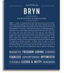 Bryn Personalized Name Meaning Art Prints – Name Stories