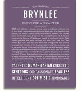 Brynlee Personalized Name Meaning Art Prints – Name Stories