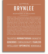 Brynlee Personalized Name Meaning Art Prints – Name Stories