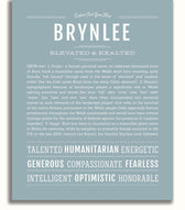 Brynlee Personalized Name Meaning Art Prints – Name Stories