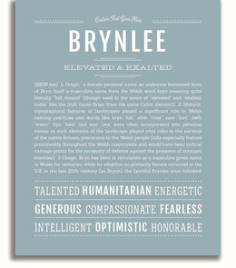 Brynlee Personalized Name Meaning Art Prints – Name Stories