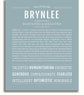 Brynlee Personalized Name Meaning Art Prints – Name Stories