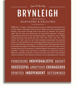 Brynleigh Personalized Name Meaning Art Prints – Name Stories