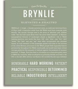 Brynlie Personalized Name Meaning Art Prints – Name Stories