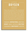 Brysen Personalized Name Meaning Art Prints – Name Stories