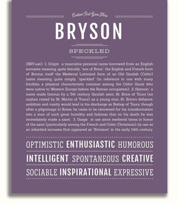 Bryson Personalized Name Meaning Art Prints – Name Stories