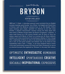 Bryson Personalized Name Meaning Art Prints – Name Stories