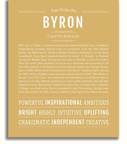 Byron Personalized Name Meaning Art Prints – Name Stories