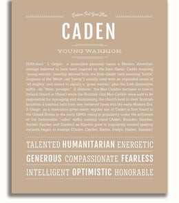 Caden Personalized Name Meaning Art Prints – Name Stories