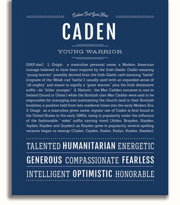 Caden Personalized Name Meaning Art Prints – Name Stories