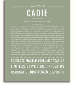 Cadie Personalized Name Meaning Art Prints – Name Stories